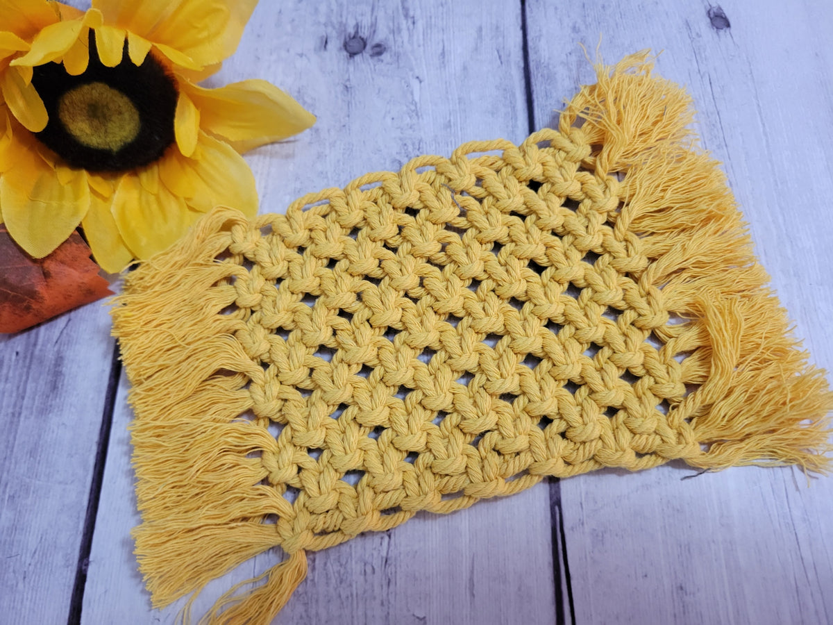 Macrame Mug Rug (Coaster) - Mustard Yellow Country Craft Barn (#814 ...